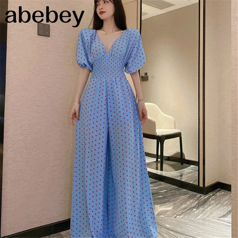 Maxi Jumpsuits Woman Dolka Pot High Waist V neck Chiffon Loose Skinny ...