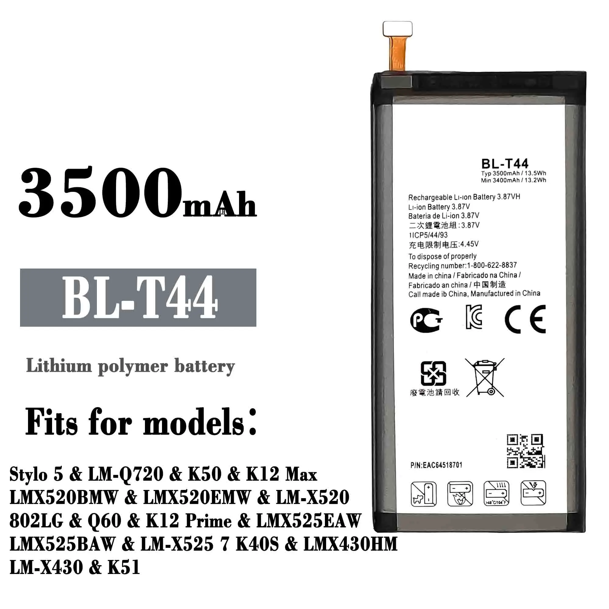 100% NEW Original BL T44 Battery For LG Stylo 5 LMQ720PS Q720A Phone ...