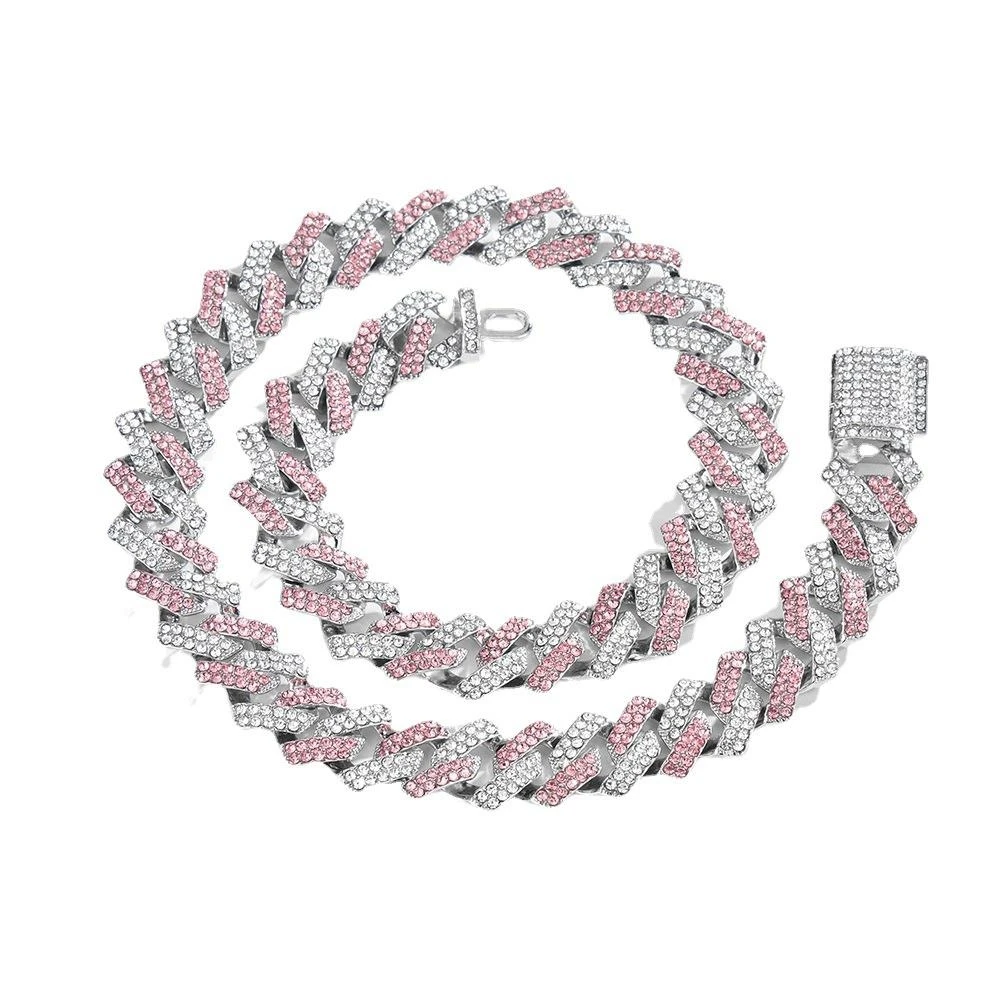 PINK-Color-14mm-Prong-Miami-Cuban-Link-Chain-Necklace-For-Women-Iced ...