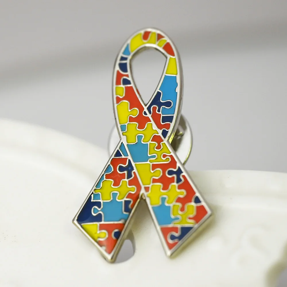 Colorful Puzzle Bow Ribbon Metal Badge Pin Gifts-(iron Plated+paints ...