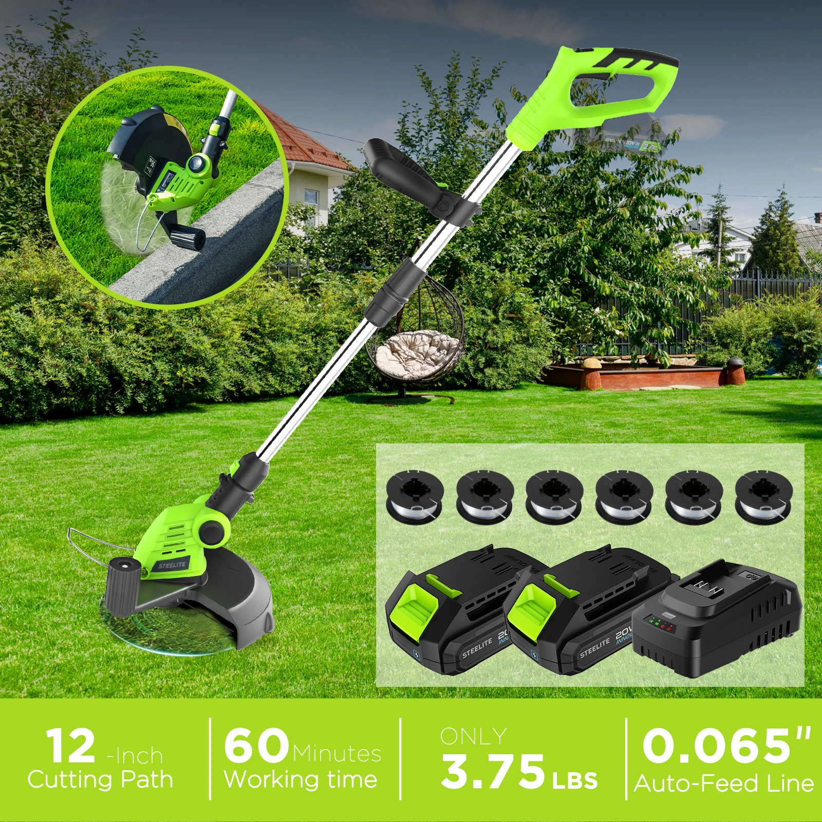 Deli 12-inch 21V Cordless String Trimmer, Battery Powered Weed Wacker ...