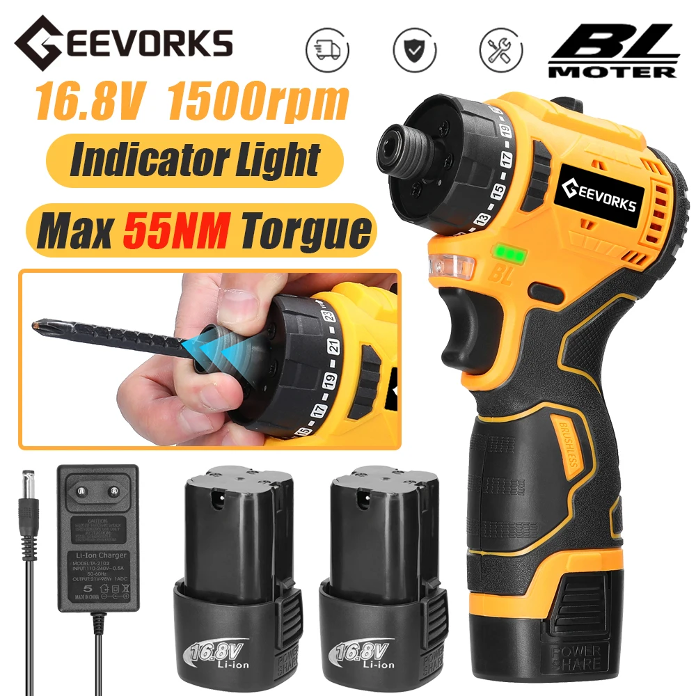 16.8V Brushless Lithium Battery Screwdriver 55 Torque Adjustable Mini ...