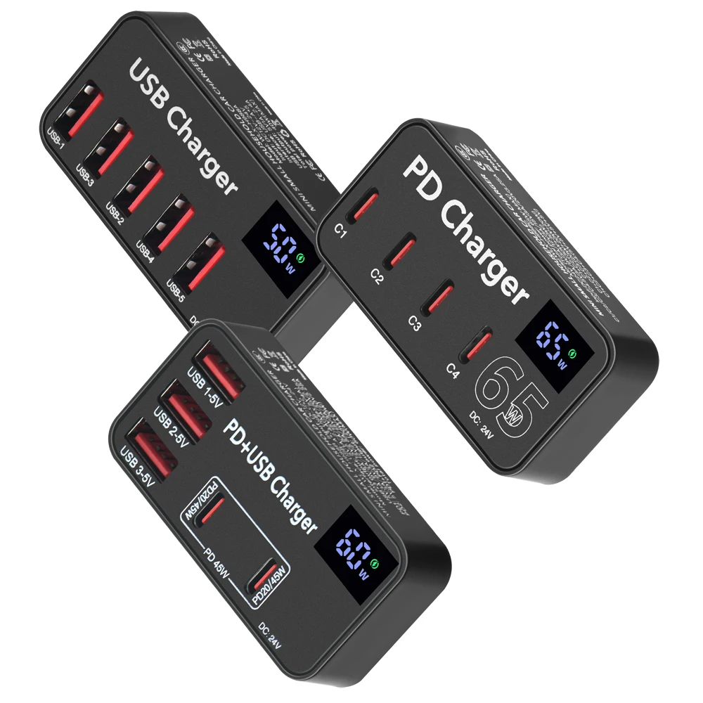 AIXXCO MINI USB Charger 48W 60W 65W LED Display Laptop Desktop USB C ...