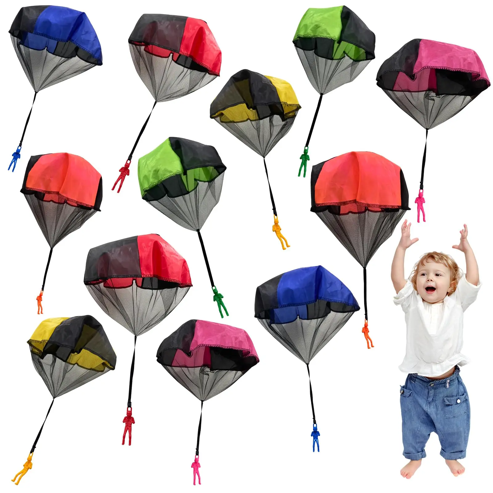 6/12PCS Parachute Toy Tangle Free Outdoor Flying Parachute Hand Throw ...