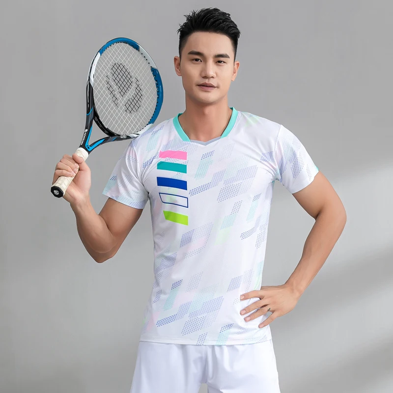 Badminton Clothes Men Gym V Collar Polyester Quick Dry Tennis Training ...