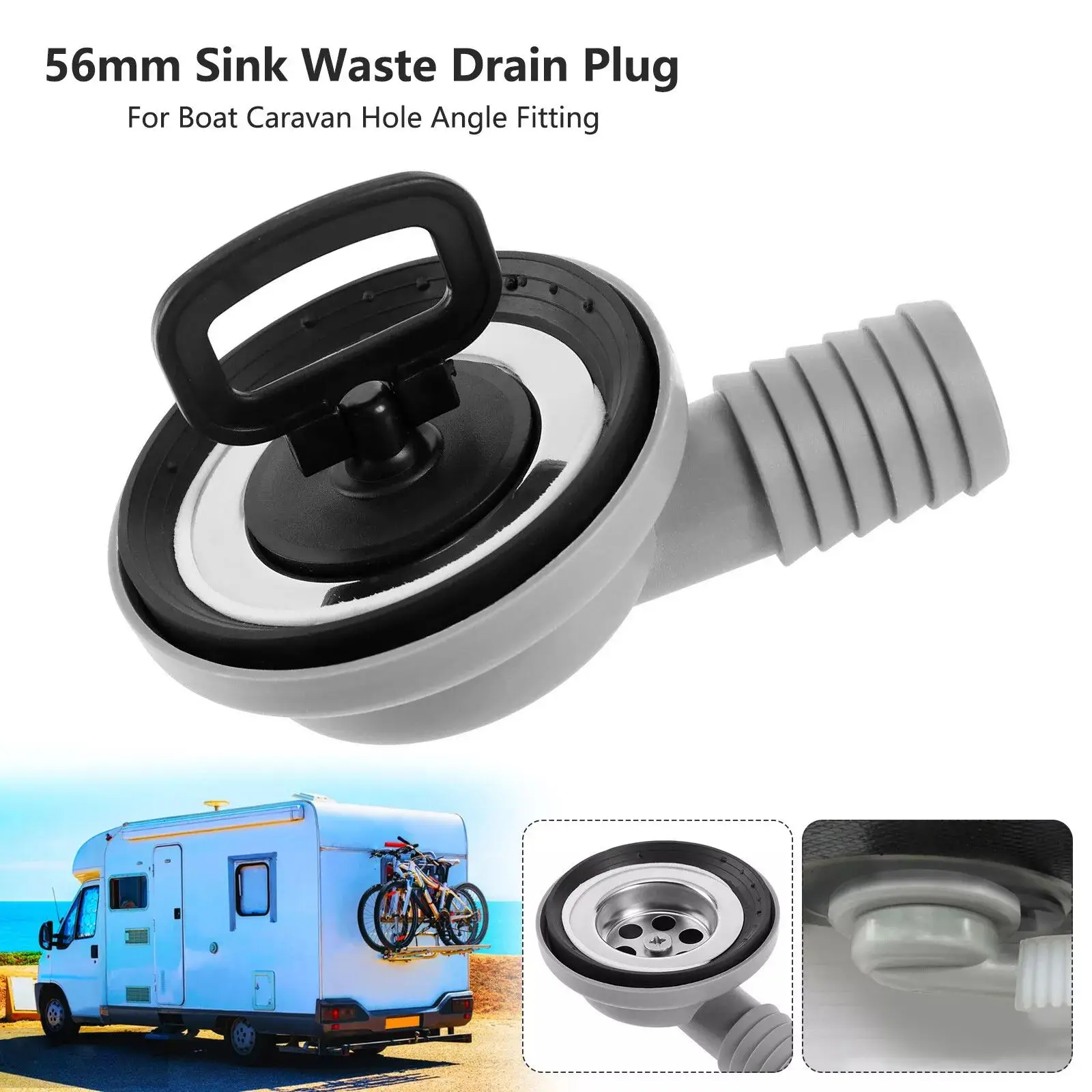 56mm 2.2" Sink Waste Drain Plug Hole Angle Fitting For Boat Caravan ...