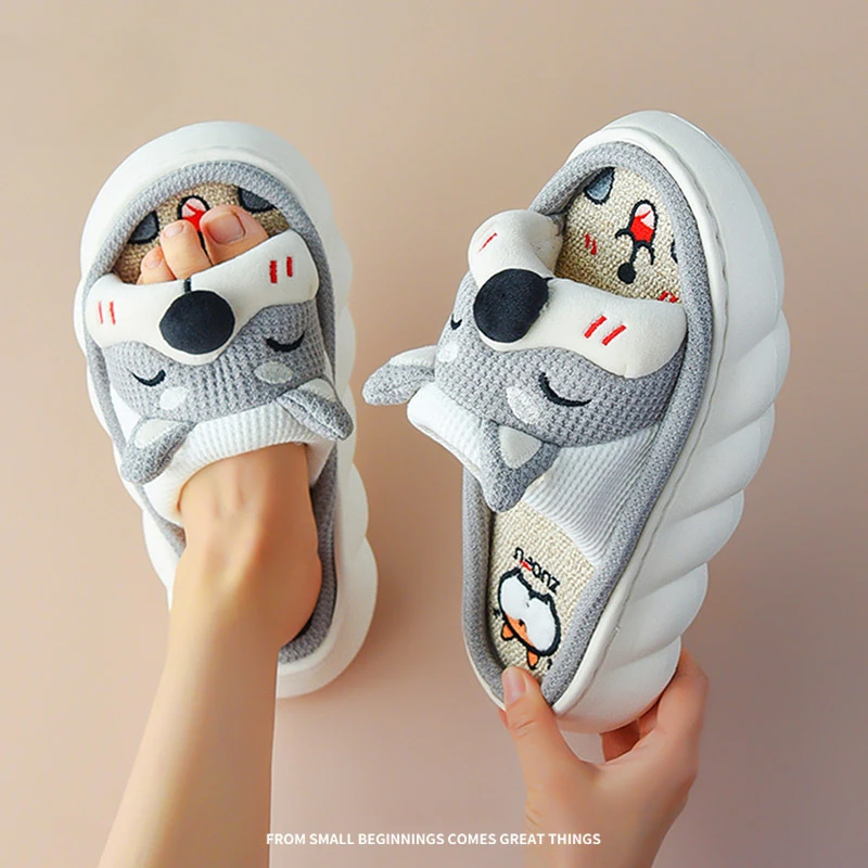 Women-Cartoon-Animal-Linen-Slippers-Cute-Cow-Dog-Shape-Slippers-Thick-Sole-Soft-Slides-Comfy ...