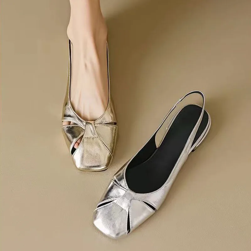 New-Women-s-Sandals-Square-Toe-Slingbacks-Hollow-Outs-Slip-on-Leather ...