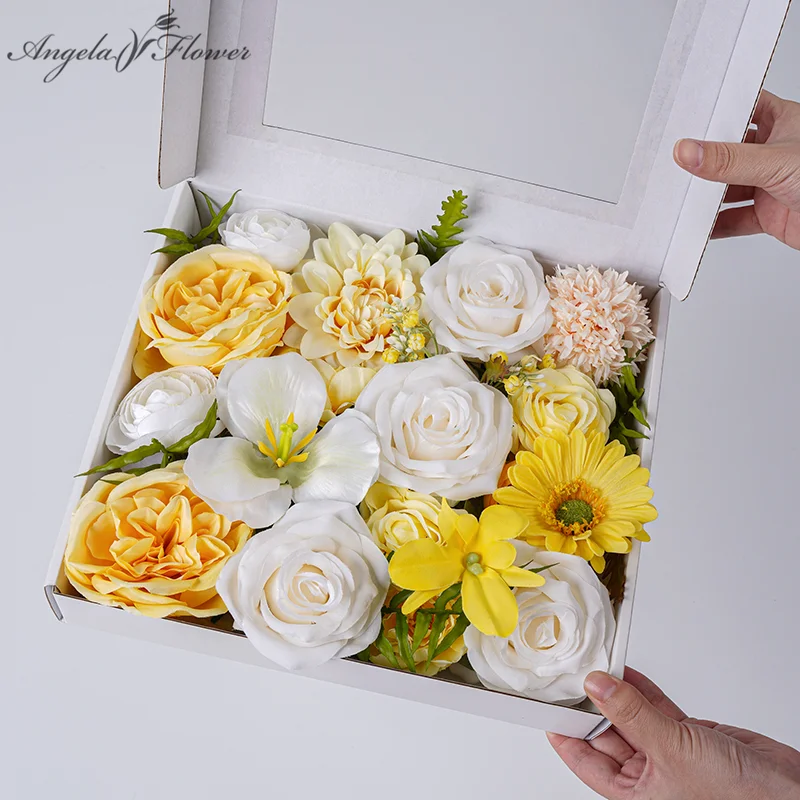 Yellow-White-Series-With-Greenery-Box-Flower-Wedding-Floral-Arrangement ...