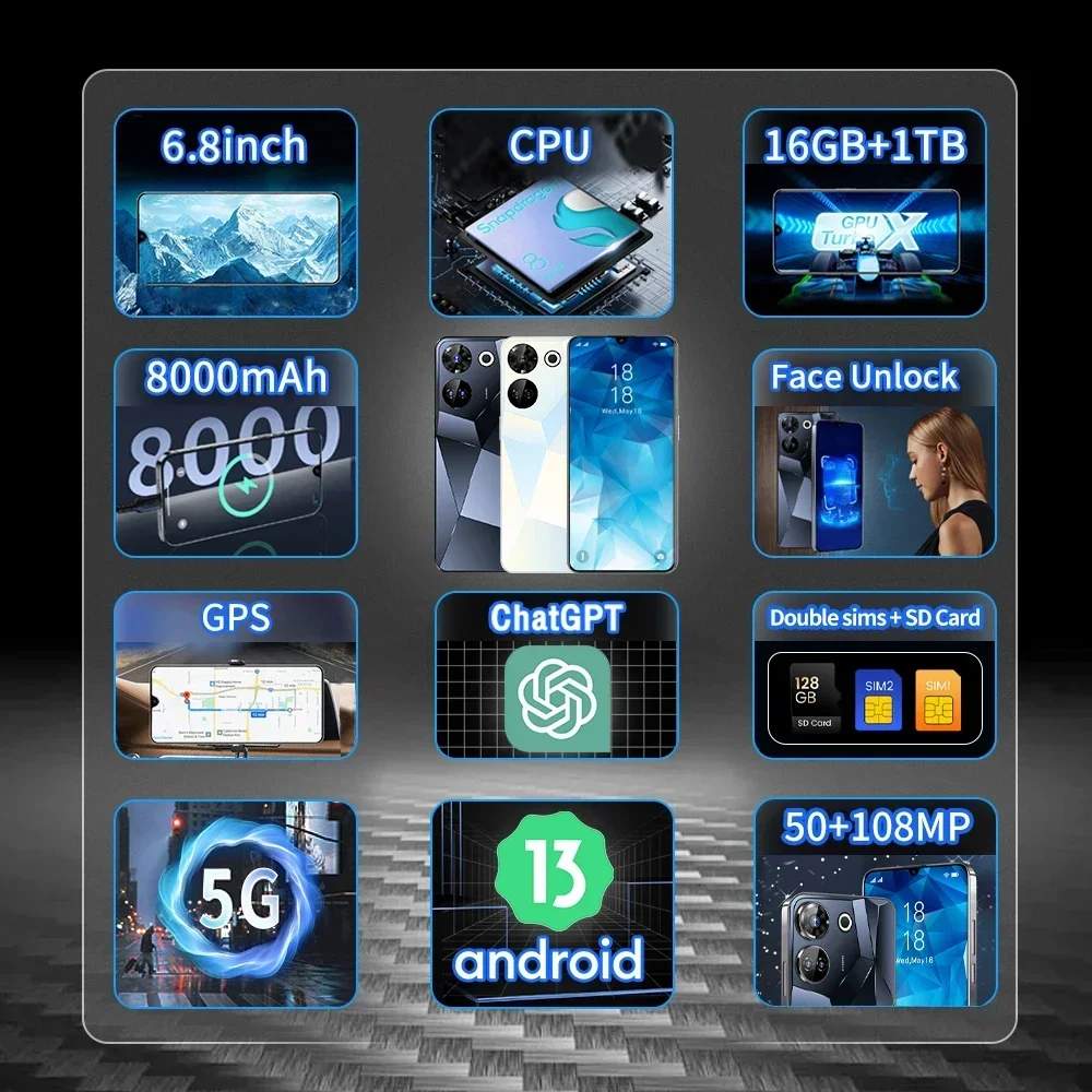 Оригинальный игровой телефон C20 Pro, 6,8 дюйма, HD + Android 13, 16 ГБ ...