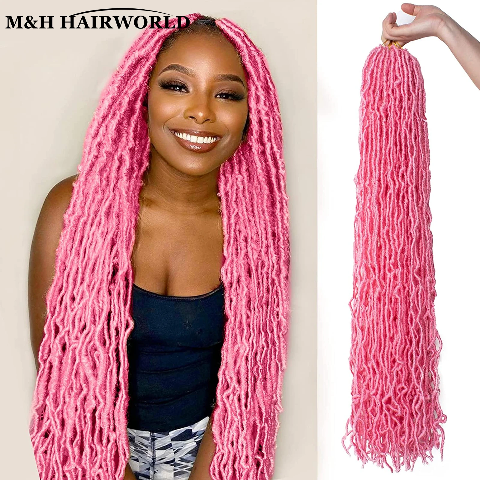 Pink-Synthetic-Faux-Locs-Crochet-Hair-Extensions-For-Black-Women-Soft ...