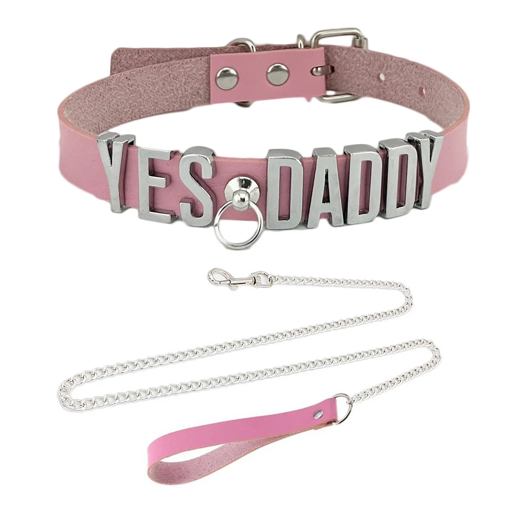 Hippop-PINK-Pu-Leather-Daddy-Collar-Punk-O-Ring-Buckled-Custom-Sissy-Letter-Necklace-Choker ...