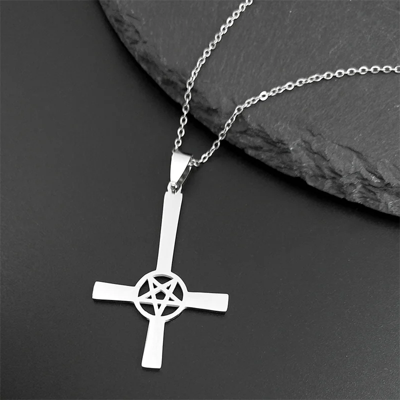Inverted-Cross-Occult-Pentagram-Necklace-Upside-Down-Cross-Gothic-Satan ...