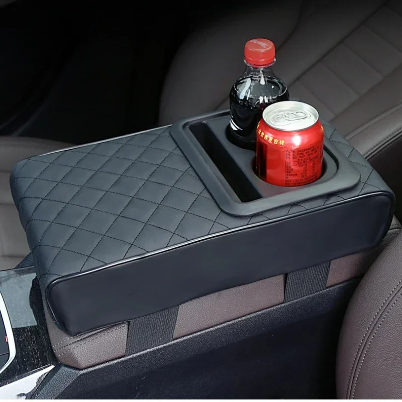 Auto-Center-Console-Armrest-Cushion-With-2-Cup-Holder-PU-Leather ...