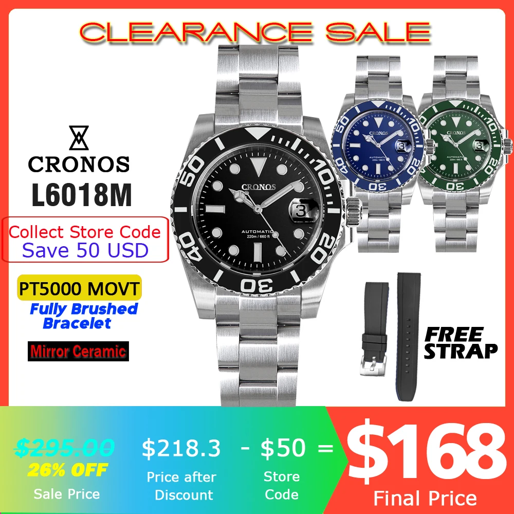 Cronos-Sub-Diver-Men-Watch-Stainless-Steel-PT5000-Brushed-Bracelet ...