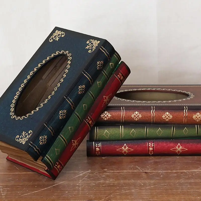 Retro-Wood-Book-Shape-Tissue-Box-Rectangle-Napkin-Paper-Holder-Storage ...