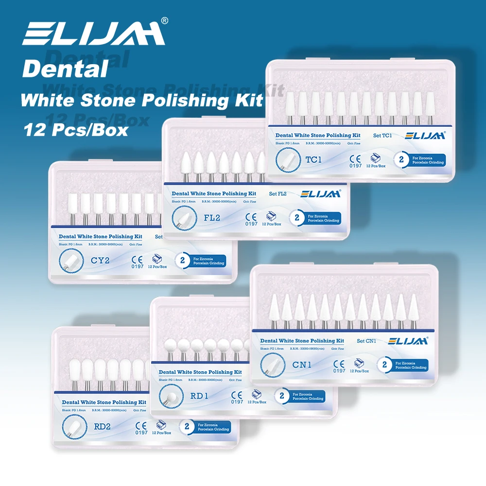ELIJAH 12Pc/Box Dental Polish Grinding Head White Stone Cone Round ...