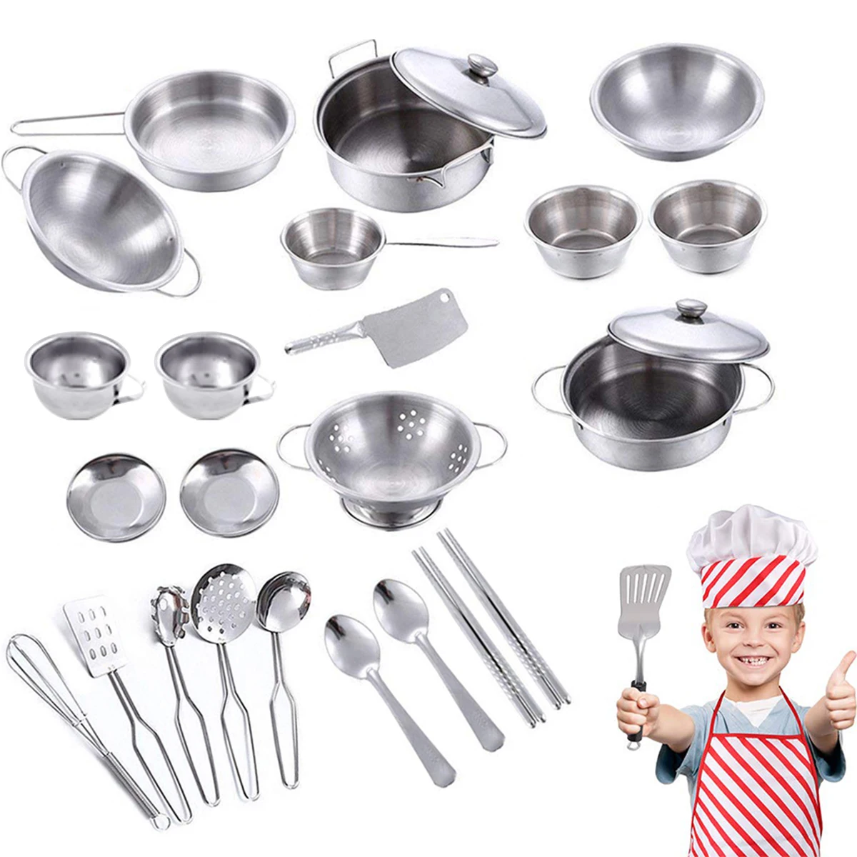 25Pcs-Kids-Kitchen-Cookware-Set-Stainless-Steel-Cookware-Playset-Pots ...