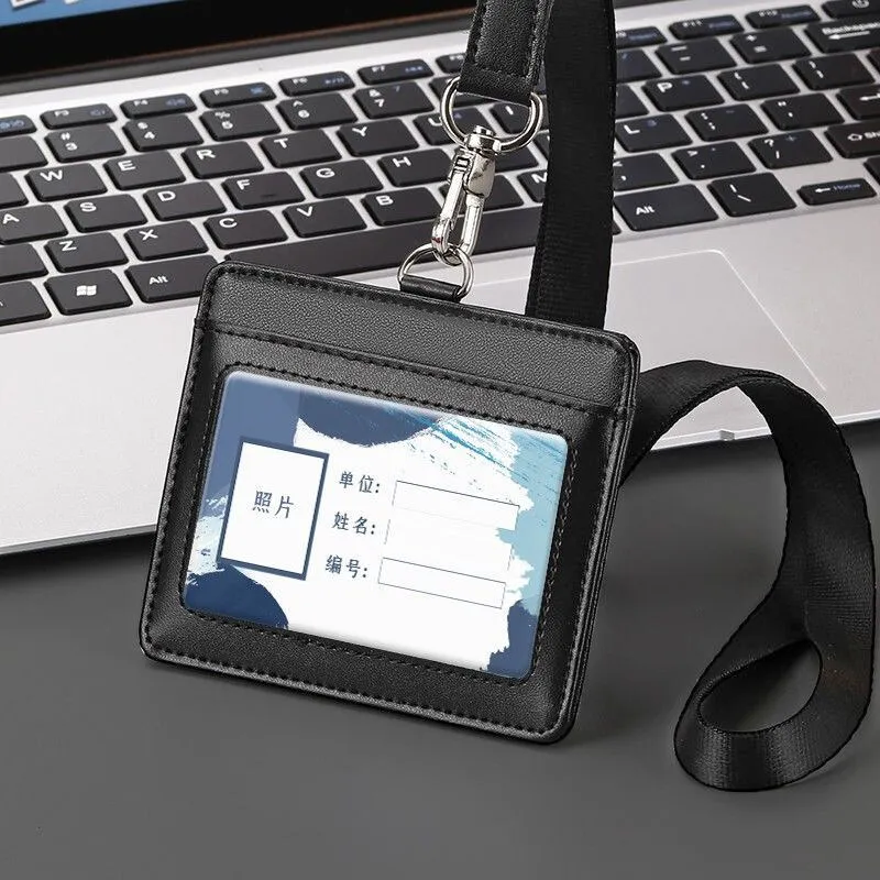 ID-Badge-Holder-with-Lanyard-Real-Leather-Office-Worker-Employee-Access ...