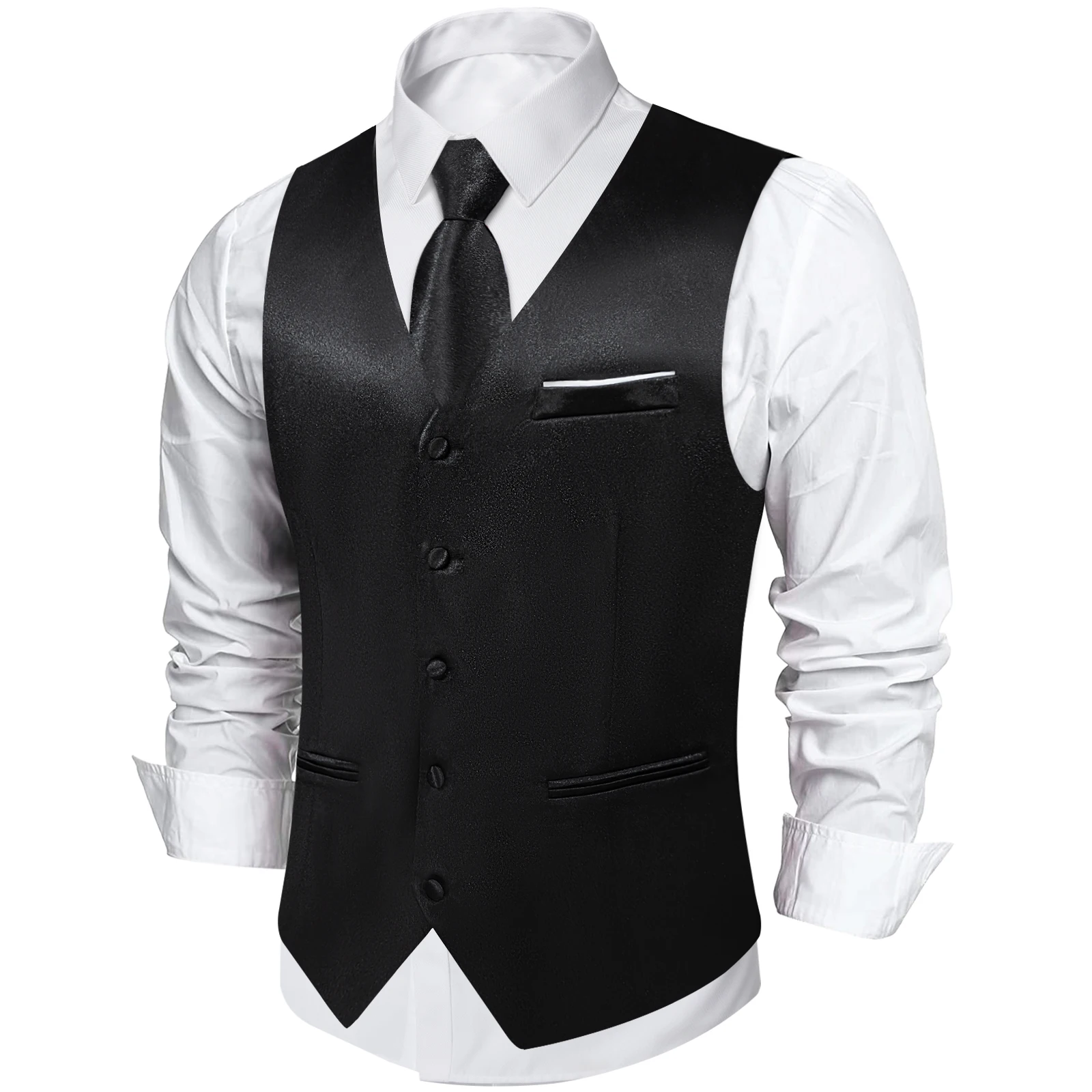 Black-Satin-Vest-with-Luxury-Necktie-Pocket-Square-Cufflinks-for-Man ...