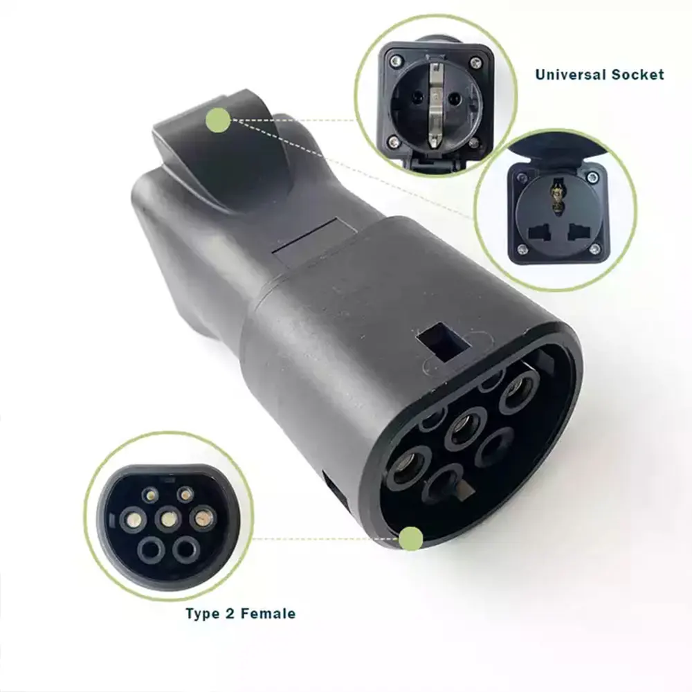 16A IEC 62196 Type 2 Female Socket to Schuko Socket EVSE Adapter For ...