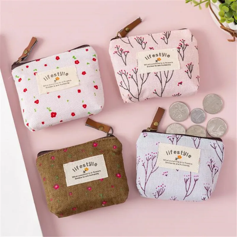 Fashion Flower Pattern Coin Purses Small Fresh Canvas Coin Wallet Lady ...