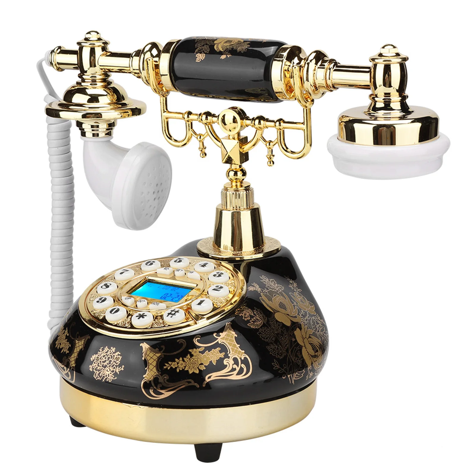 European Retro Telephone Ceramic Black Gold Flower Pattern Antique ...