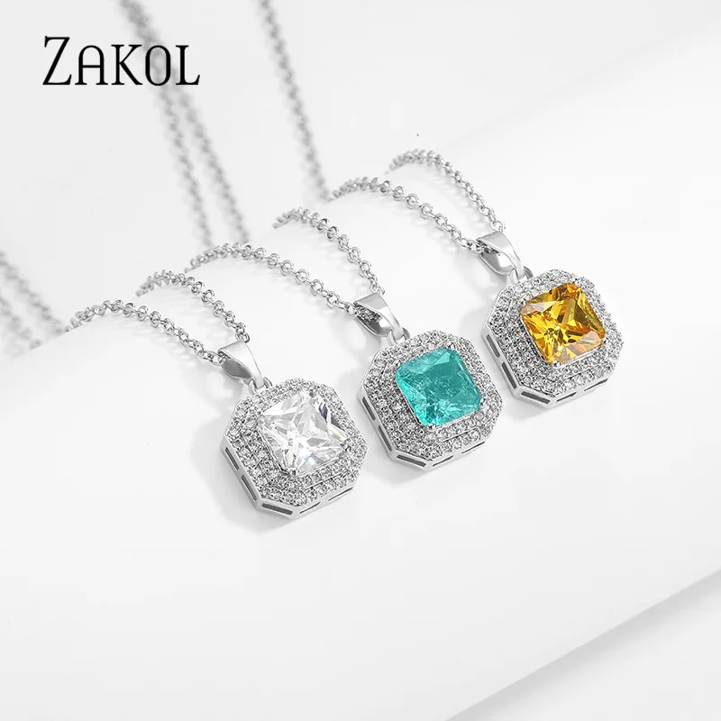 ZAKOL-Ocean-Blue-Cubic-Zirconia-Pendant-Necklaces-for-Women-Simple ...