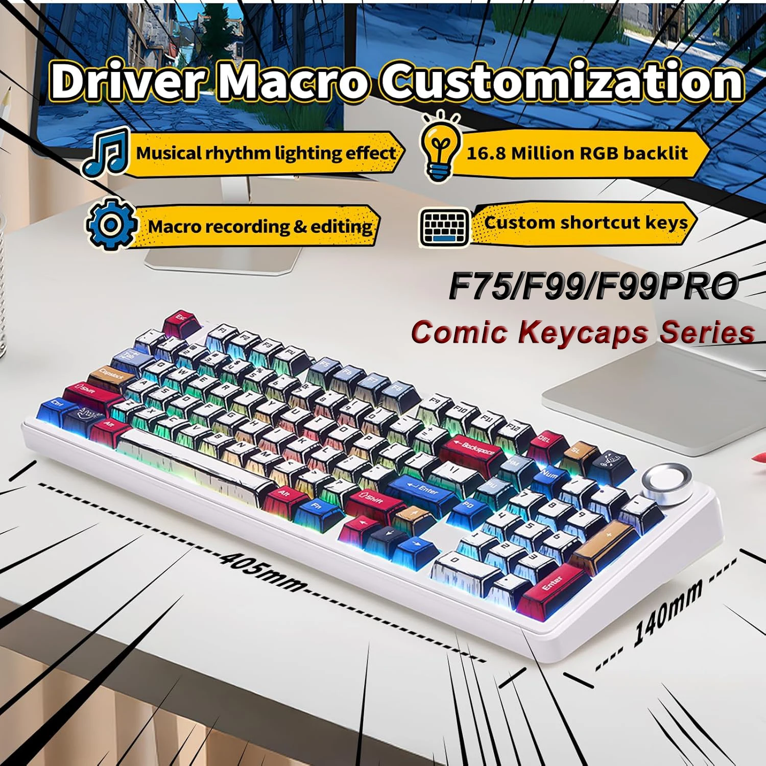 New AULA F75/F99 Pro Comic Keycaps Gaming Mechanical Keyboards PBT RGB ...