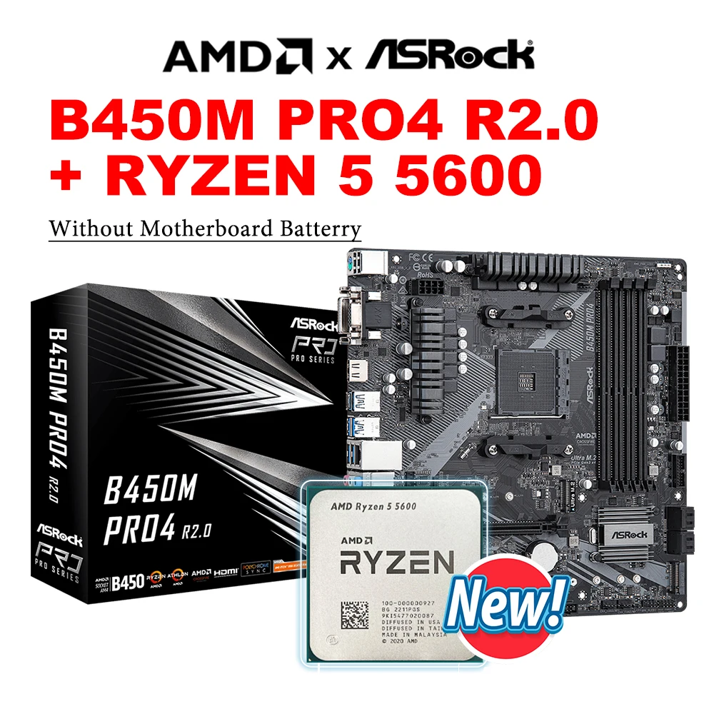 AMD Ryzen 5 5600 R5 5600 + ASROCK B450M Pro4 R2.0 세트 키트, Ryzen 프로세서 ...