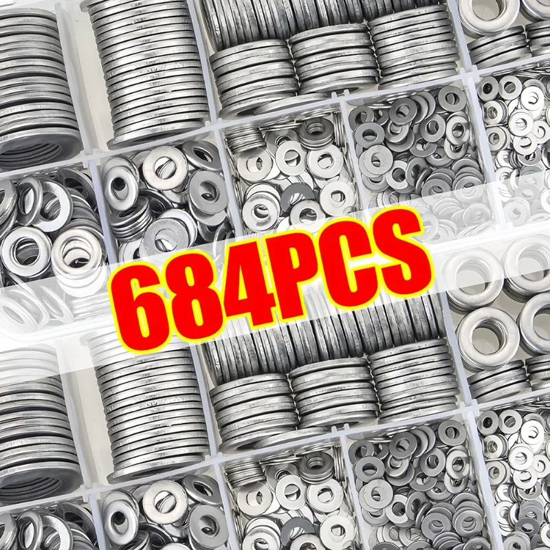 684/180PCS Stainless Steel Washer Metal Screw Flat Washers Rings Plain ...