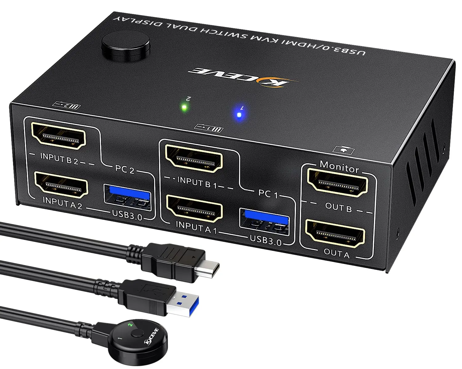 Dual Display USB 3.0 Dual Monitor KVM Switch Simulation Edid, HDMI ...