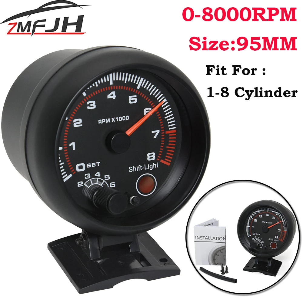 New 0-8000 Rpm Tachometer With Red Shift Light 95mm 3.75 Inch Black ...
