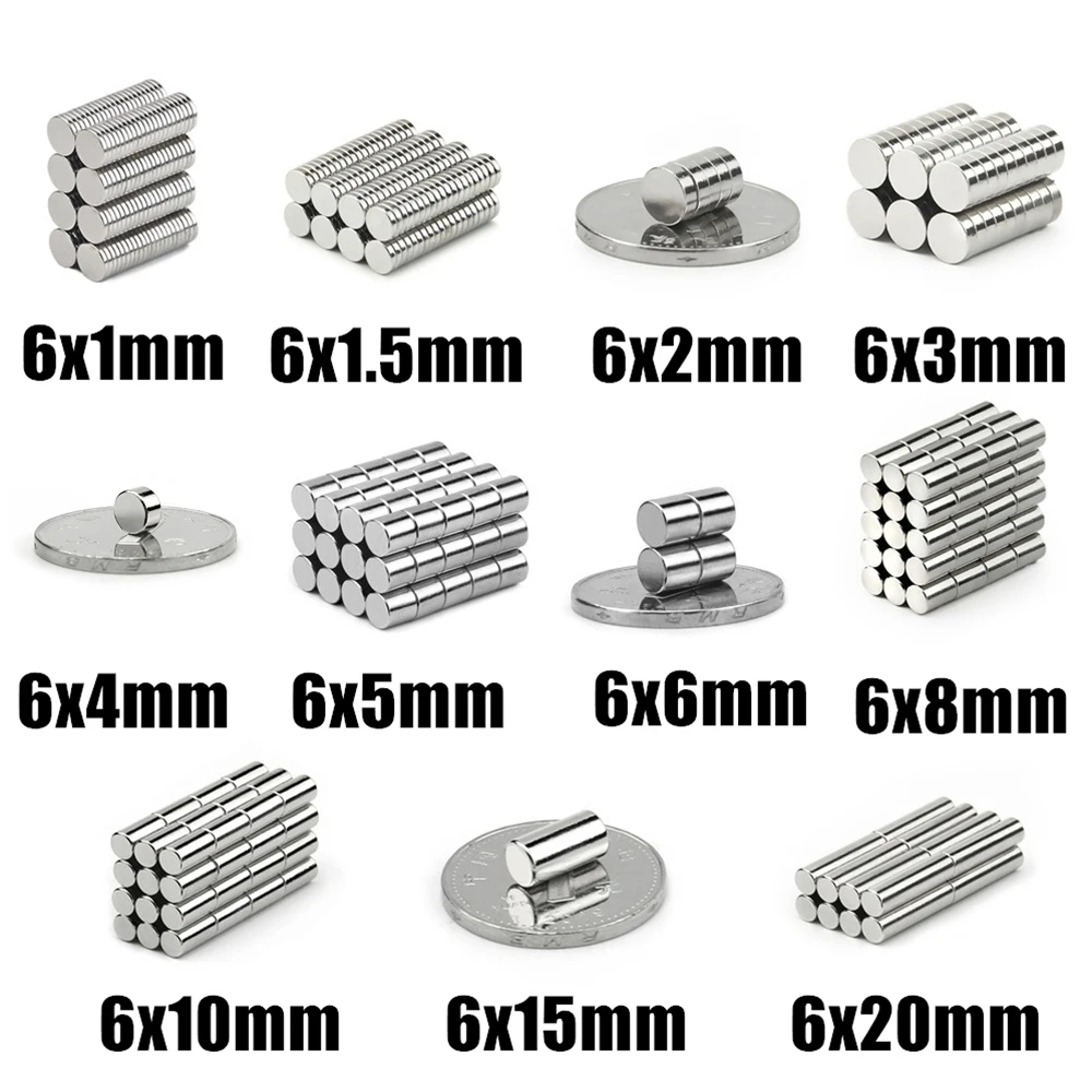 10 500Pcs 6x1 6x1 5 6x2 6x3 6x4 6x5 6x6 6x8 6x10 20mm N35 NdFeB Round