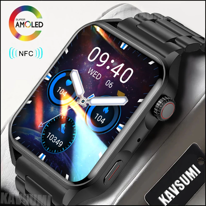 NFC Smart Watch Mens AMOLED HD Screen Always Display The Time Bluetooth ...