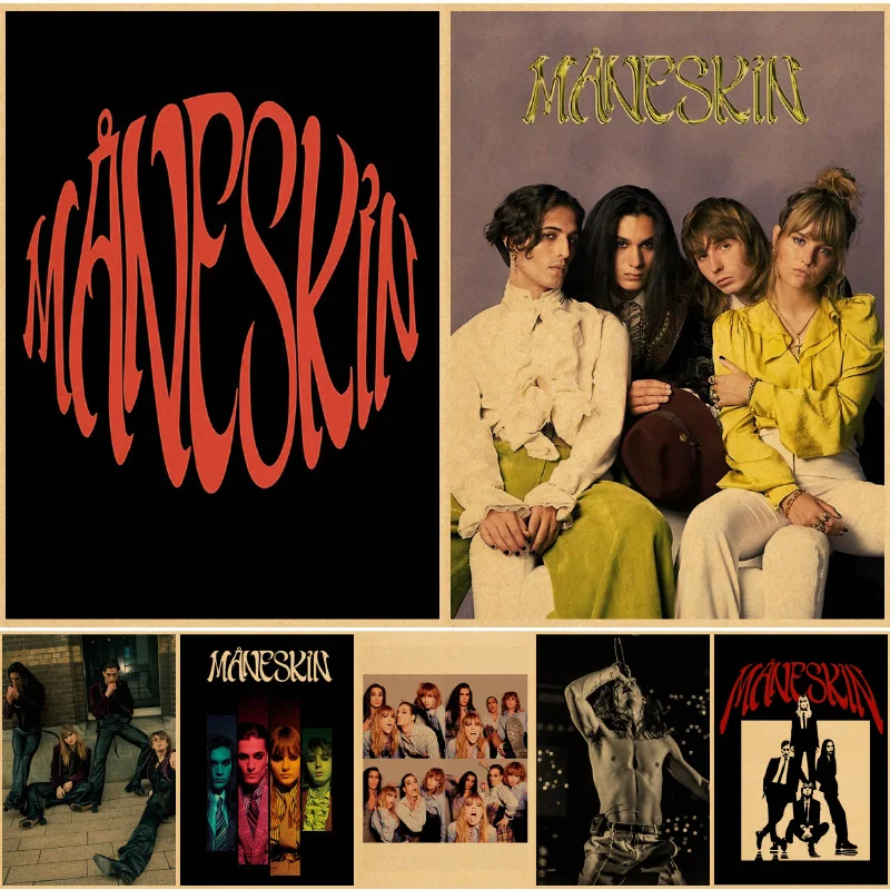 Maneskin-Music-Album-Kraft-Retro-Music-Band-Stars-paper-Painting-Mural ...