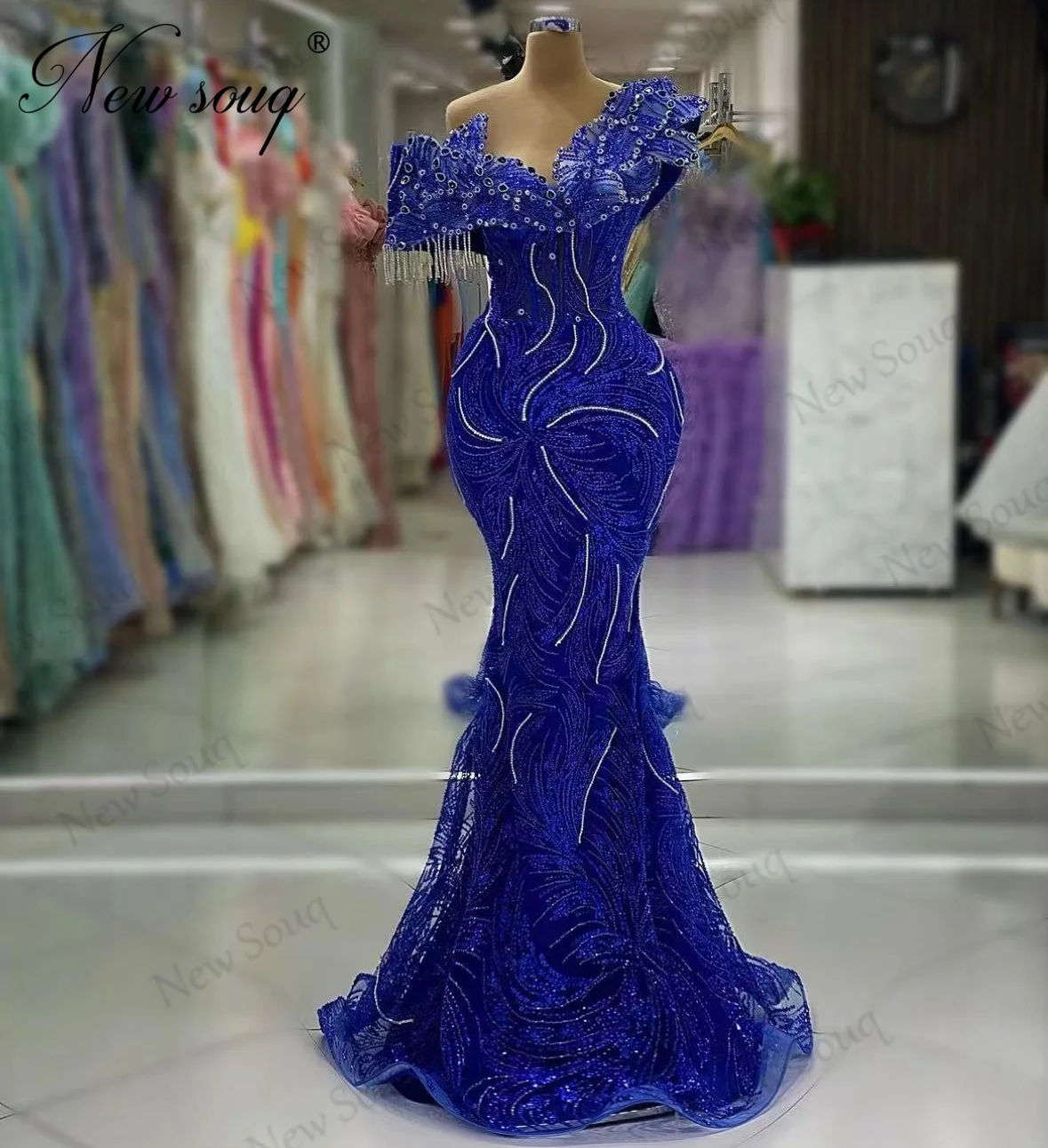Royal-Blue-Mermaid-Evening-Dresses-Custom-Made-Sparkly-Sequins-Long-Off ...