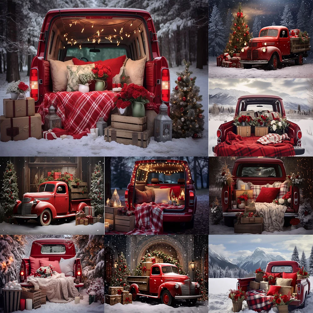 Christmas-Red-Car-Backdrops-Photography-Xmas-Tree-Gifts-Family-Party ...
