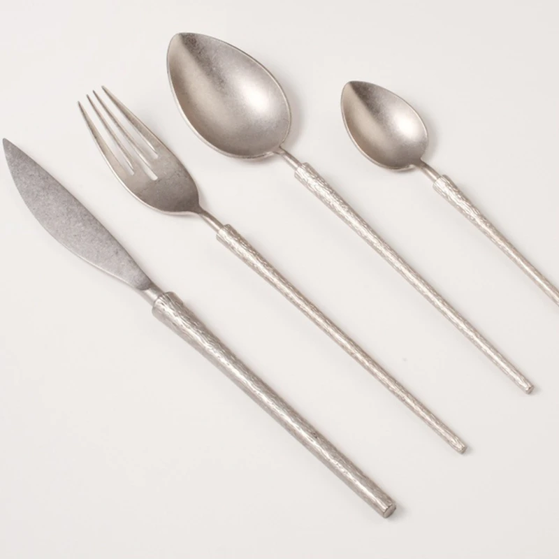 24Pcs-Fashion-Retro-Matte-Silver-Cutlery-Set-18-10-Stainless-Steel ...