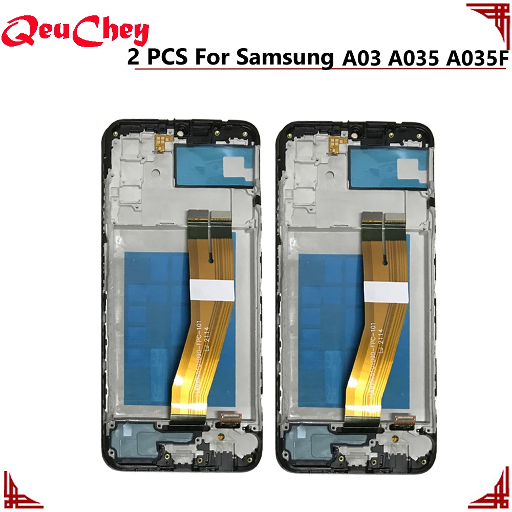 2 PCS 삼성 갤럭시 A03 A035 A035F SM A035F/DS LCD 디스플레이 터치 스크린 디지타이저 어셈블리 프레임 ...