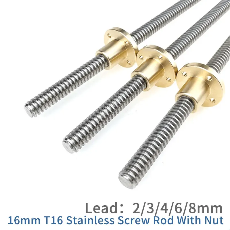 T16 Lead Screw 100mm 150 200 250 300 350 400 500 600mm lead 2/3/4/8mm ...