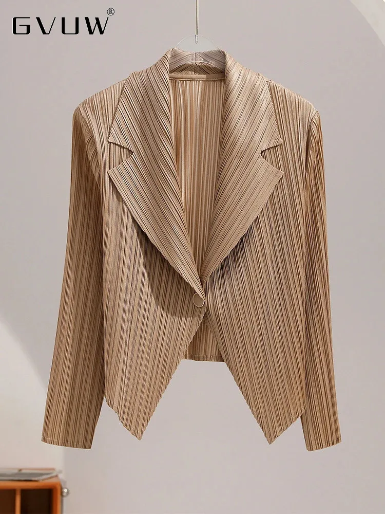 GVUW-Pleated-Jackets-Women-Lapel-Full-Sleeve-Single-Button-Solid-Color ...