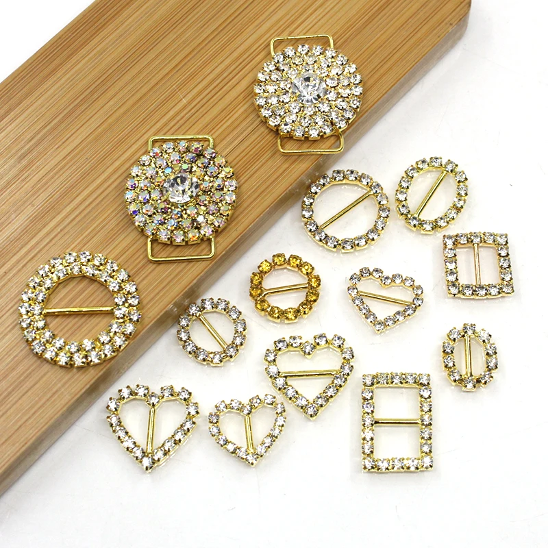 10pcs-lot-Brass-Gold-Buckle-With-Rhinestones-Ribbon-Slider-Gold-Buckles ...