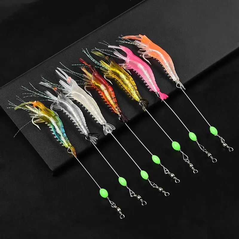 7PCS-Lot-Shrimp-Soft-Fishing-Lure-9cm-6g-Artificial-Bait-With-Luminous-Bead-Swivels-Hook ...