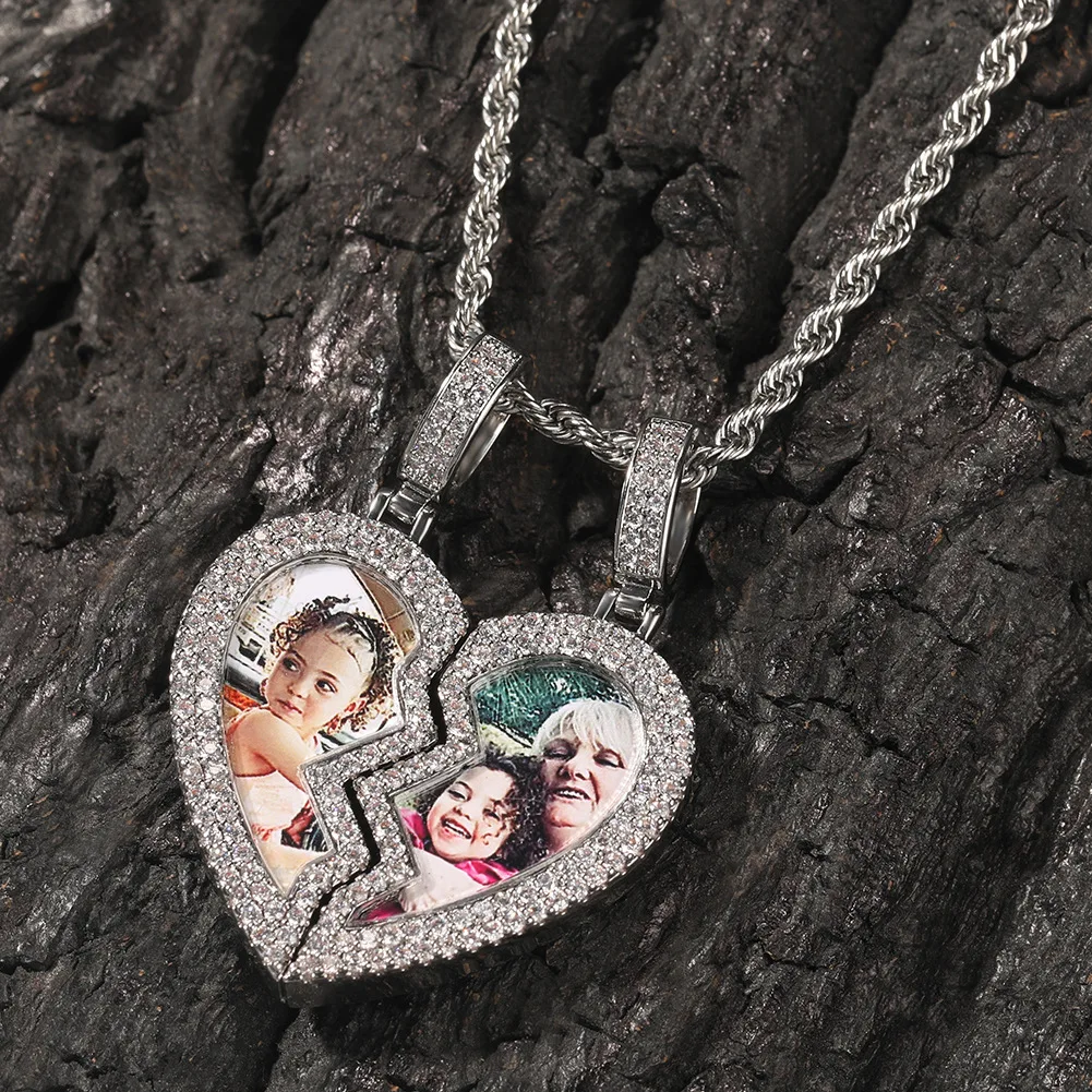 Broken-Heart-Medallion-Picture-Pendant-Necklaces-Iced-Out-CZ-Half ...