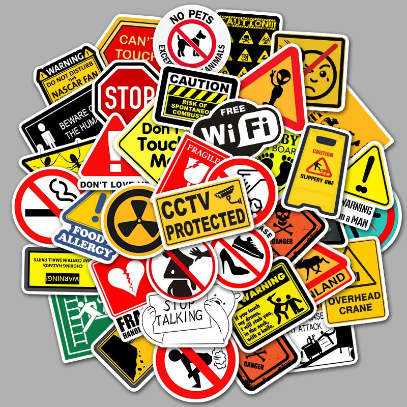 50-10pcs-Warning-Stickers-Banning-Danger-Laptop-Car-Skateboard-Guitar ...