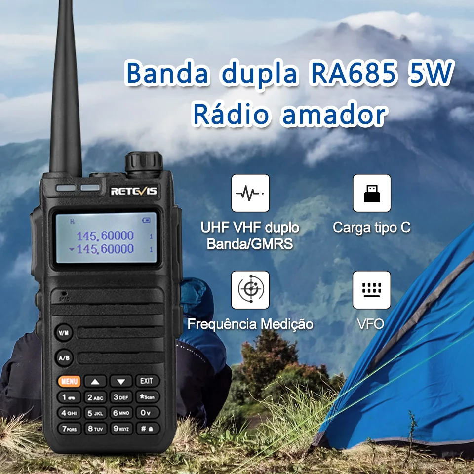 Retevis Radio Amador RA685 Longo Alcance Portátil Radio Comunicador ...