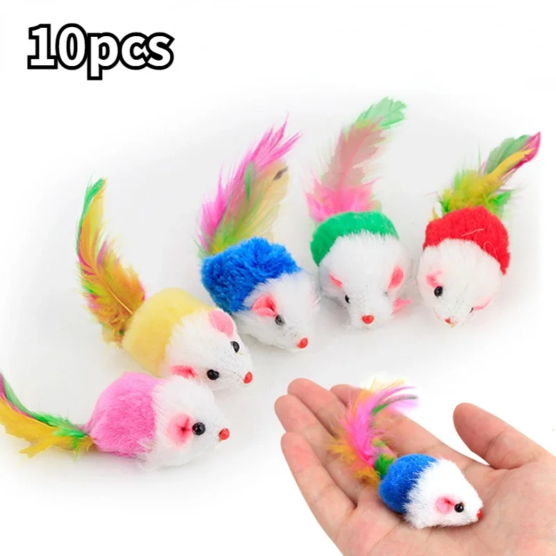 1/5/10PCS Cute Mini Soft Fleece False Mouse Cat Toys Colorful Feather ...
