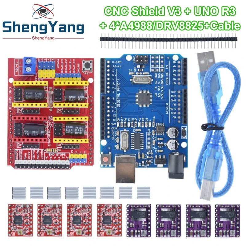 CNC 쉴드 3D 인쇄기, Arduino + UNO R3 용 드라이버 확장 보드, USB 케이블 포함, V3 조각 기계 ...