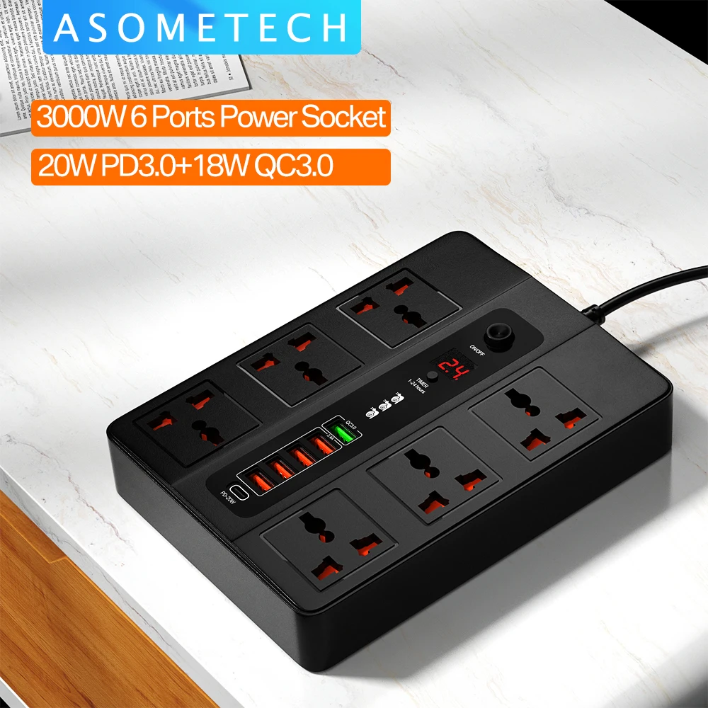 3000w Power Strip Plug Timer Socket Extender Cord Home Universal ...